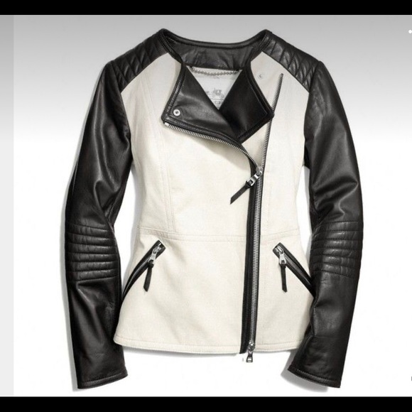 Coach | Jackets & Coats | Coach Colorblock Collarless Leather Jacket ...